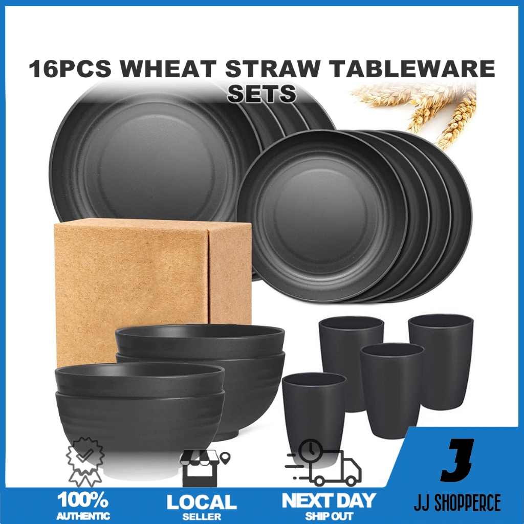 [MY] 16PCS Wheat Straw Tableware Sets/ Unbreakable Modern Dish Set ...