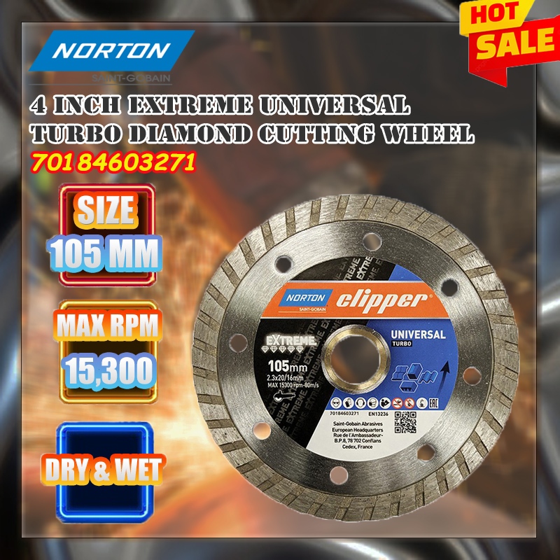 NORTON Clipper 4 Inch Extreme Universal Turbo Diamond Cutting Wheel ...