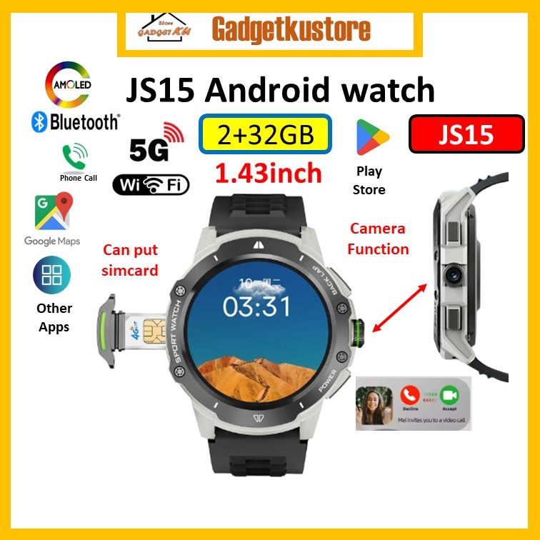JS15 [SIMCARD+CAMERA] [2+32GB] 5G Android Watch 1.43inch AMOLED Call ...