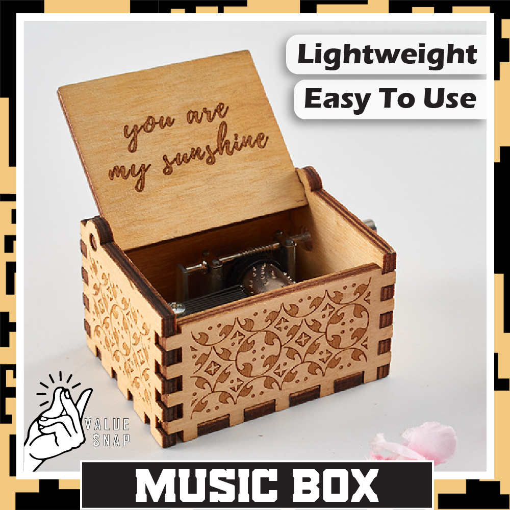 Music Box Mini Antique Vintage Wooden Music Box Hand Crank Unique ...