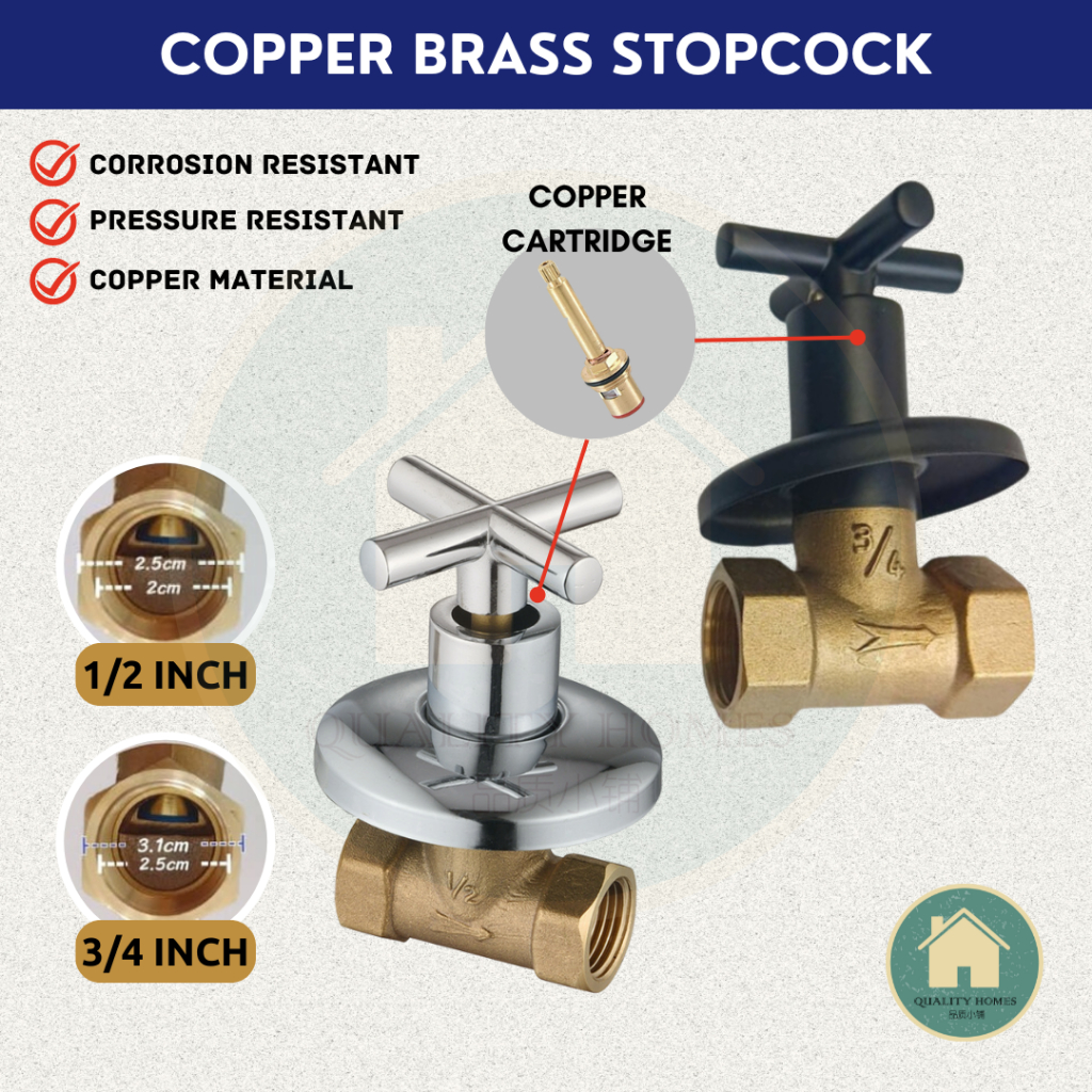 Quality Homes Cross Handle Build In Stop Valve Stopcock with Adjustable ...