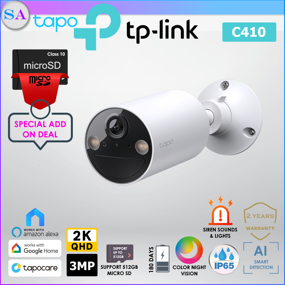 TP-Link Tapo C410 2K 3MP Security IP Camera Rechargeable Battery Indoor Outdoor Wireless ...