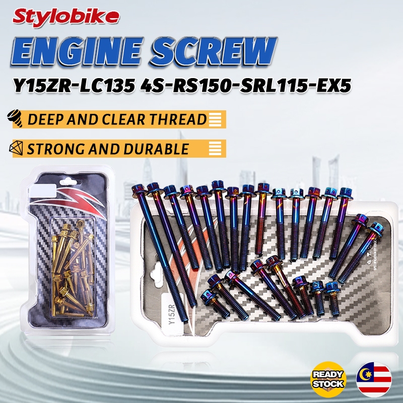 Engine Screw Titanium Gold Engine Skru Cover Enjin Body Screw LC135 4S V1-V8 RS150 Y15ZR EX5 ...
