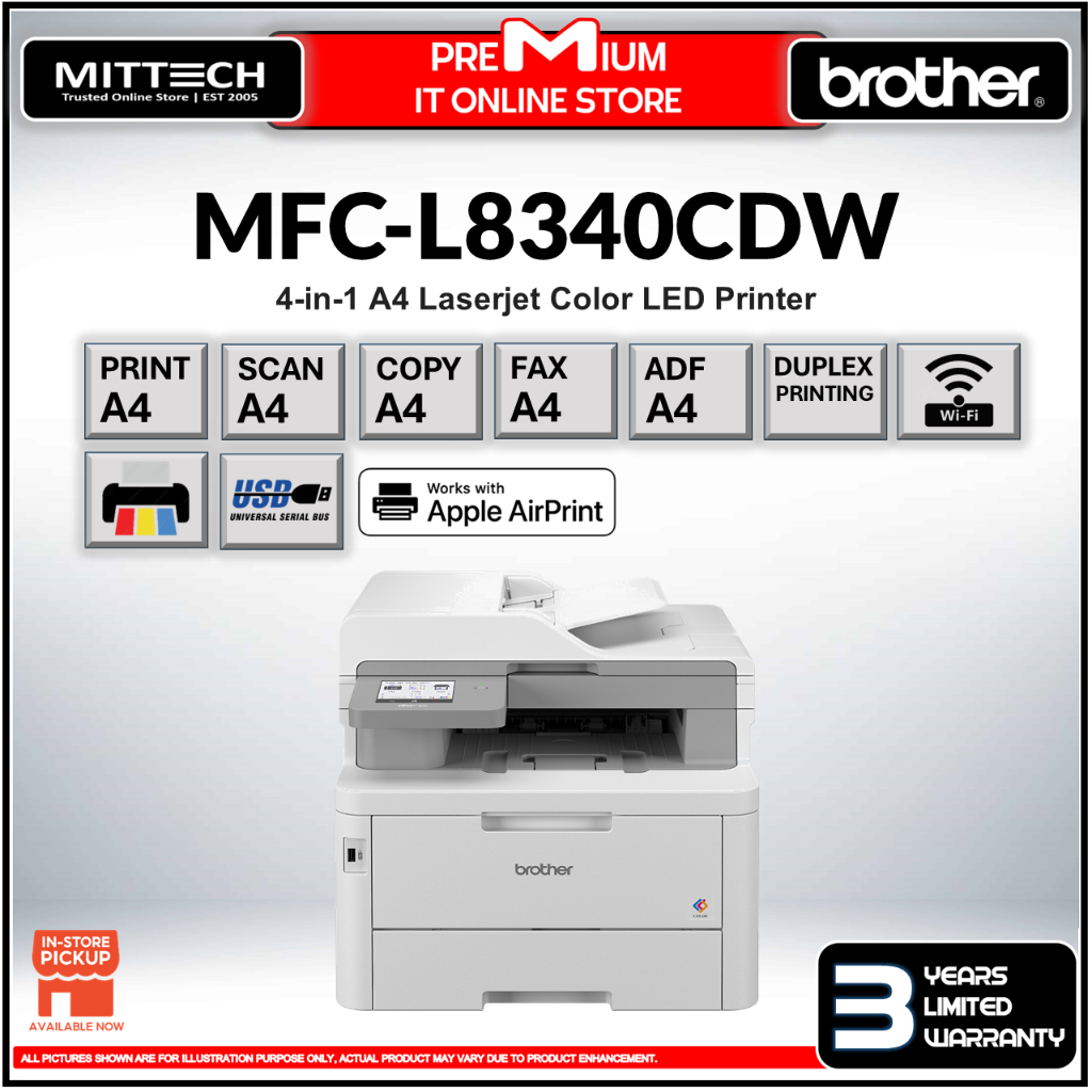 Brother Color LED Laserjet A4 4in1 Wireless Printer MFC-L8340CDW | ADF & Duplex Print | Shopee ...