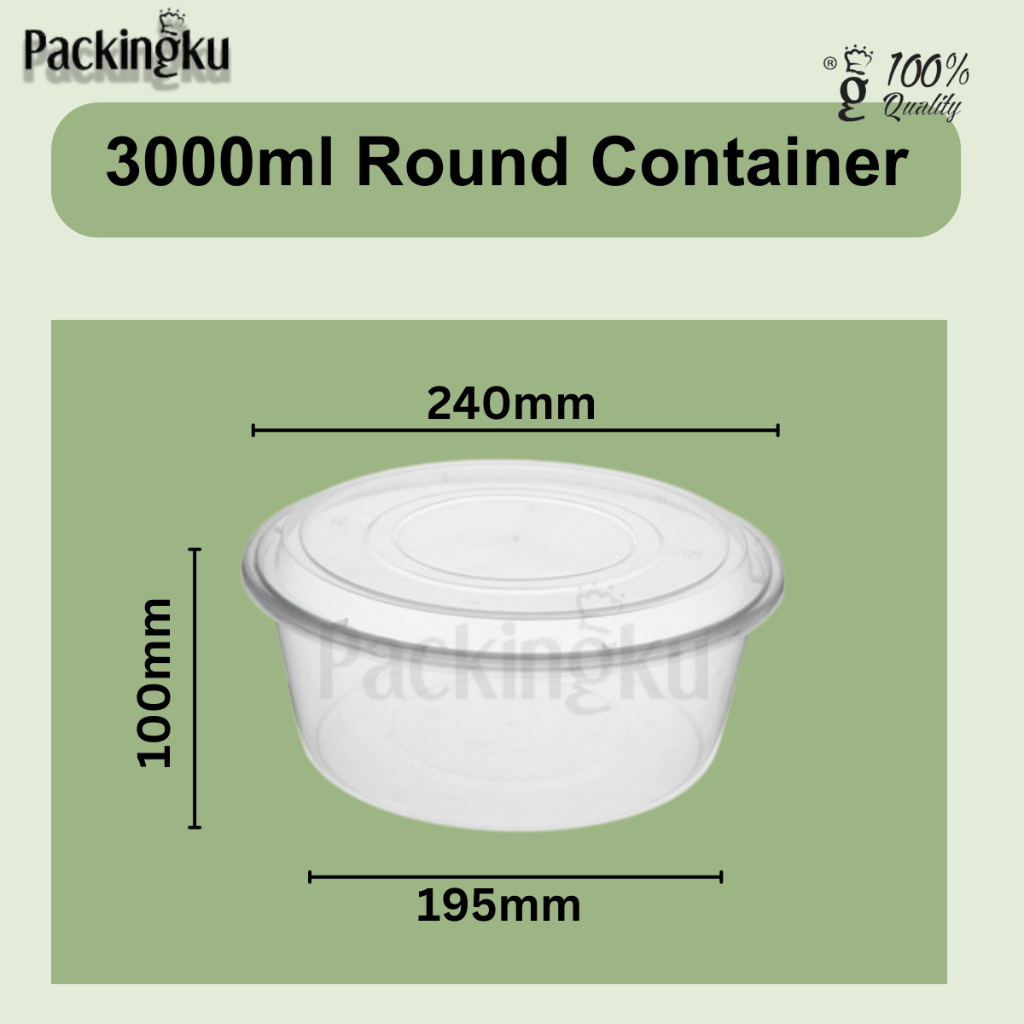 [5sets/30sets] 3000ml Bekas & Tudung PP Bulat - Kotak Makanan Plastik ...