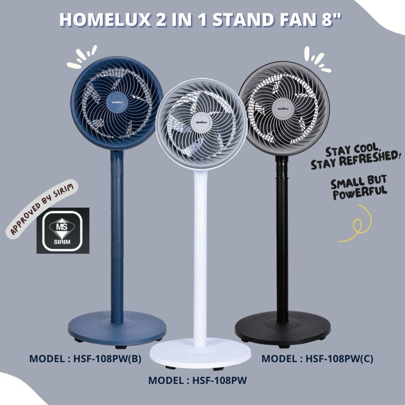 HOMELUX (SIRIM)HSF-108PW Powerful 2 in 1 Stand Fan 18”/Adjustable Stand ...