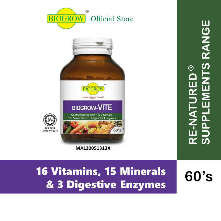 Biogrow VITE Multivitamins with Minerals & Digestive Enzymes (60's ...