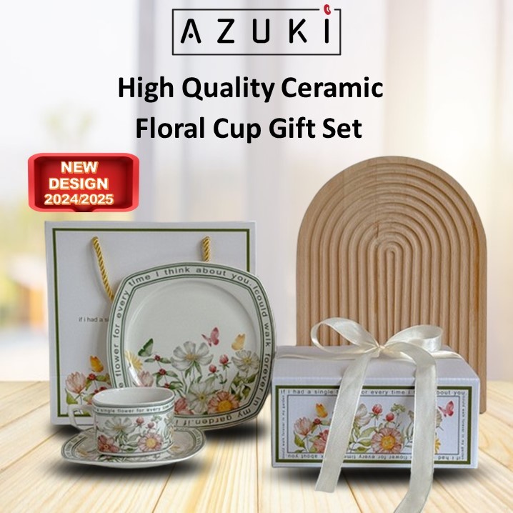 AZUKI Flower Ceramic Cup Gift Set Mug Cawan Bunga Cawan Kopi Cawan Kaca ...