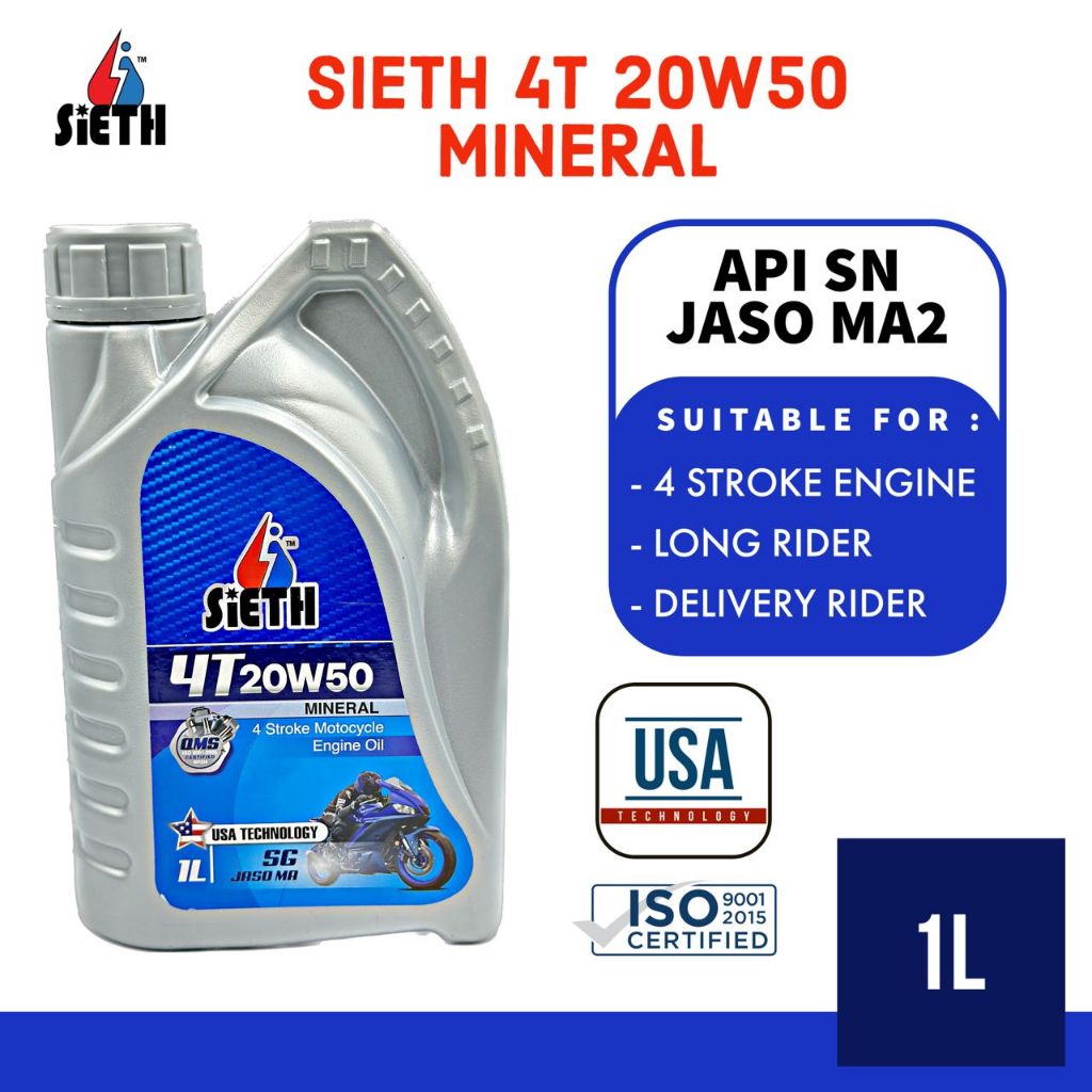 SIETH 4T SAE 20W50 MINERAL (1L) API SG JASO MA - MOTOR ENGINE OIL MINYAK HITAM 4 STROKE ...