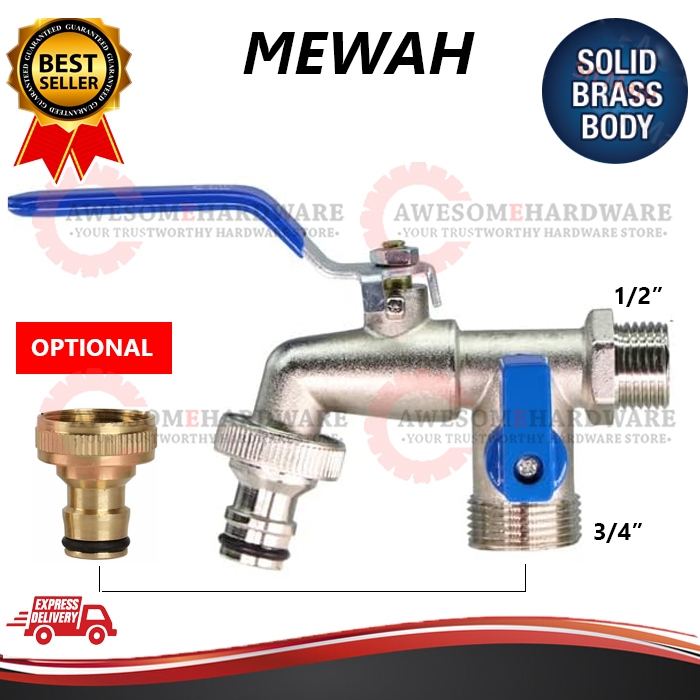 (FIT WASHING MACHINE) MEWAH 216 3/4" OUTDOOR BRASS CHROMED TWO WAY ...