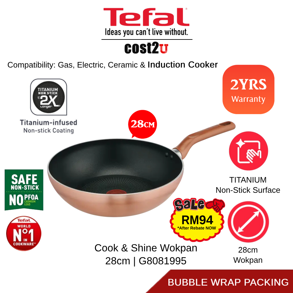 Tefal Cook & Shine Induction Wokpan 28cm IH | G80819 (Non Stick Deep Frypan Kuali Besar Deep ...