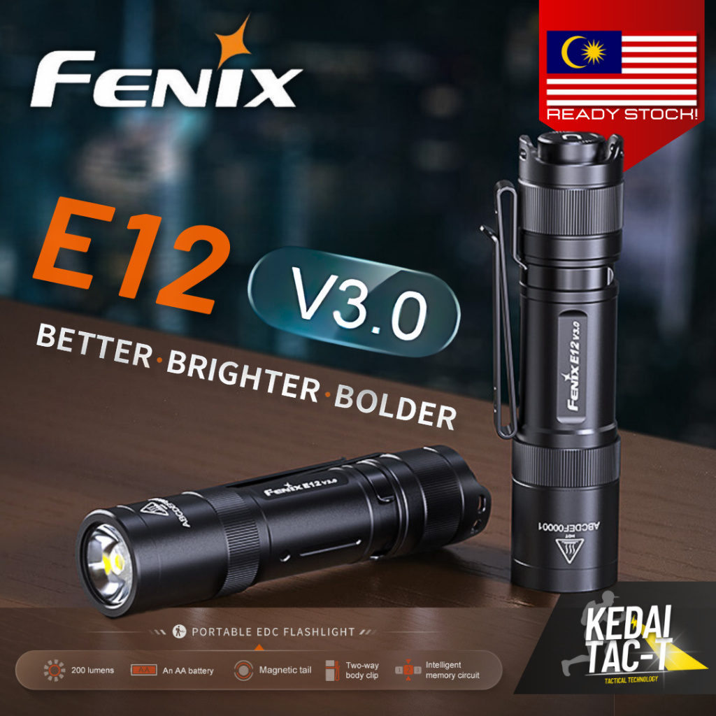FENIX E12 V3.0 - 200 LUMENS Pocket Sized Flashlight - ORIGINAL - Ready ...