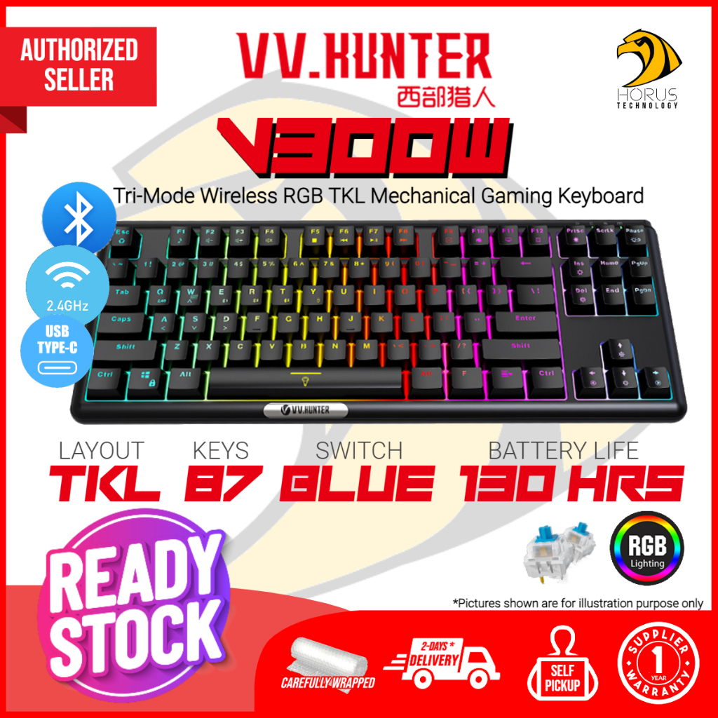 VV.HUNTER Tri-Mode Wireless 2.4Ghz Bluetooth USB Type-C RGB TKL ...