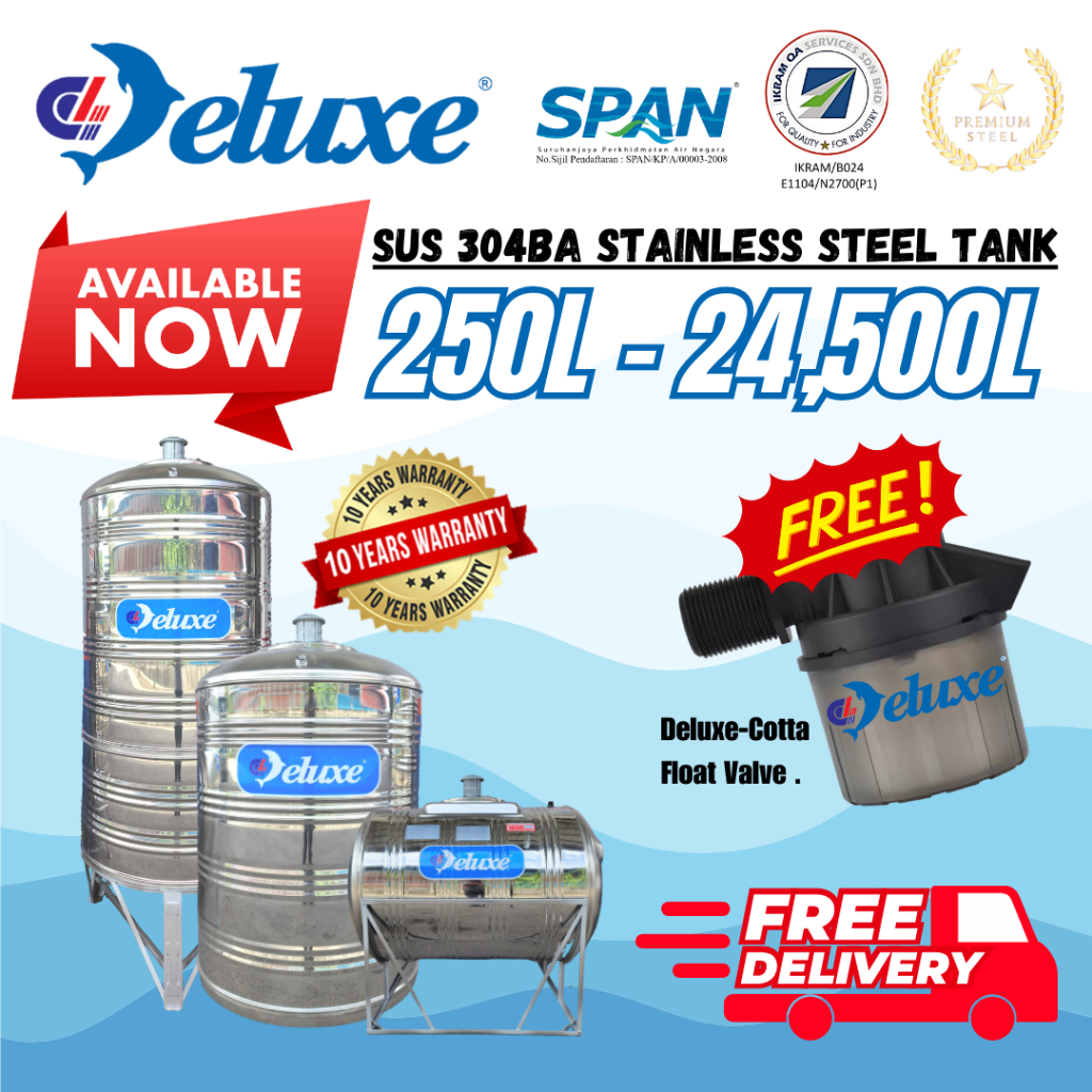 (Horizontal With Stand - Deluxe Stainless Steel Water Tank (Tangki Air ...