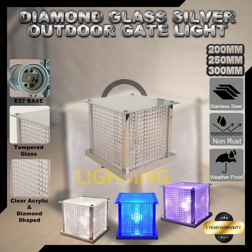Diamond glass non rust weatherproof Outdoor Silver Gate light Gate lamp ...