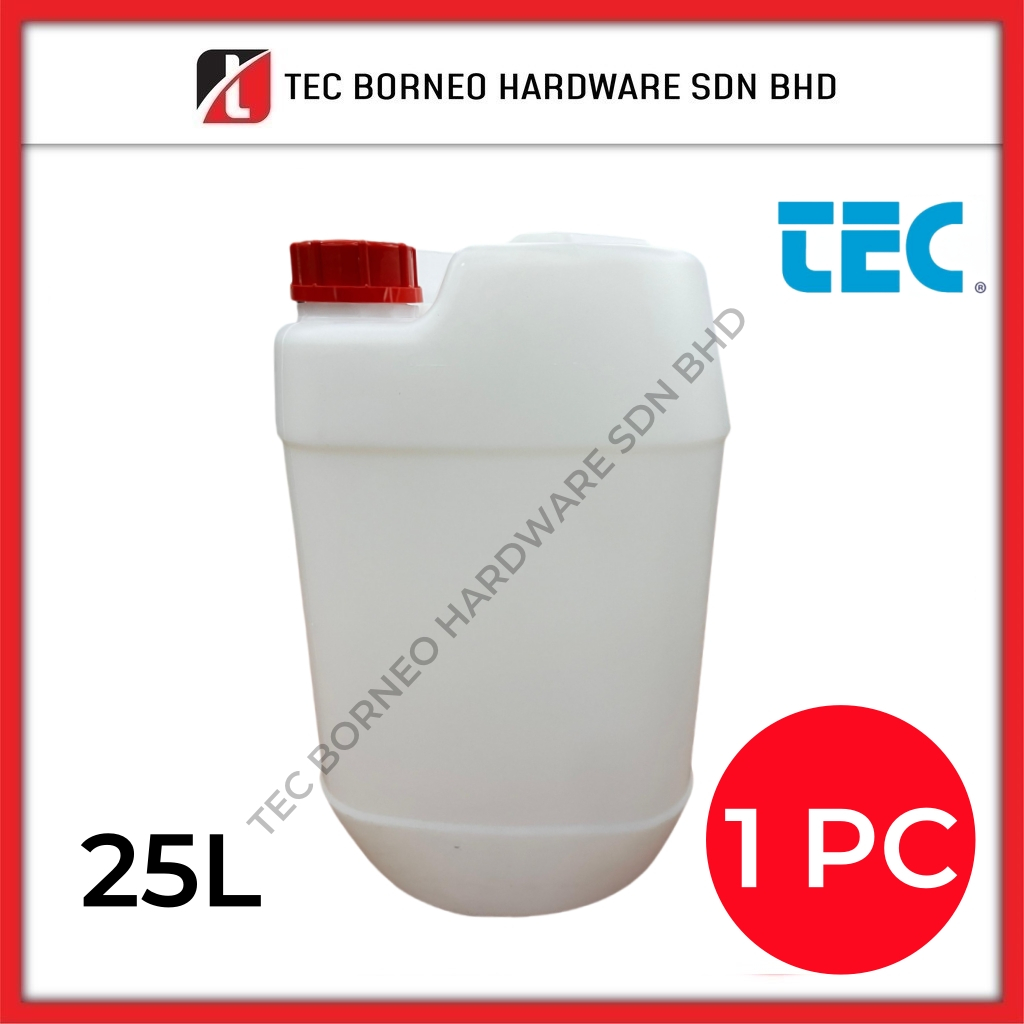 TEC [1 PCS] Bottle/Tong 25 Liter ++ HDPE Nature White Thick Jerry Can Plastic Full Set Tong Drum ...