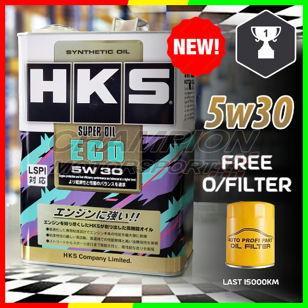 HKS 5W30 Super Oil ECO Fully Synthetic Engine Oil 4L Free Oil Filter ...
