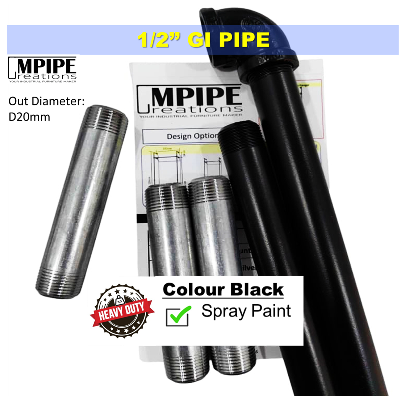 GI 1/2" Silver / Black Gi Pipe Water Pipe Galvanized Iron Pipe Besi ...