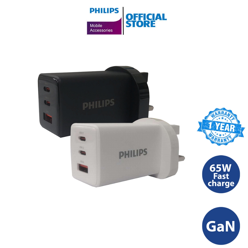 Philips 3 Pin Ultra Fast Charge USB Wall Charger GaN Adapter With USB-C ...