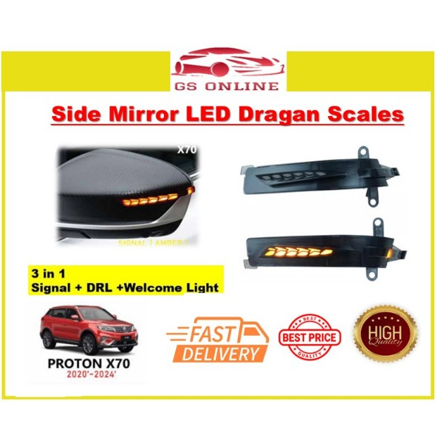 Proton X70 2020 2021 2022 2023 2024 Side Mirror LED Dragon scales ...