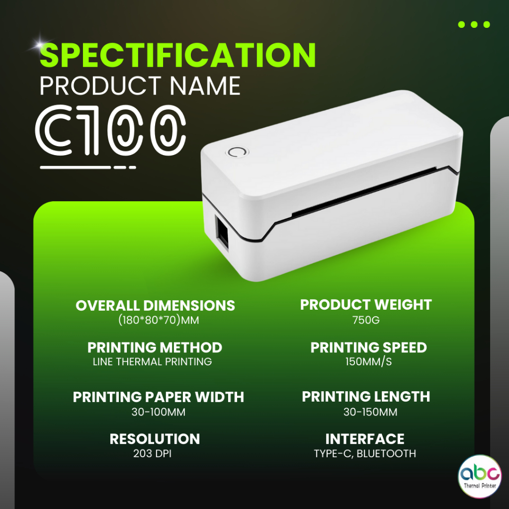 C100 - Waybill Label A6 Thermal Printer Bluetooth Shipping Waybil Awb ...