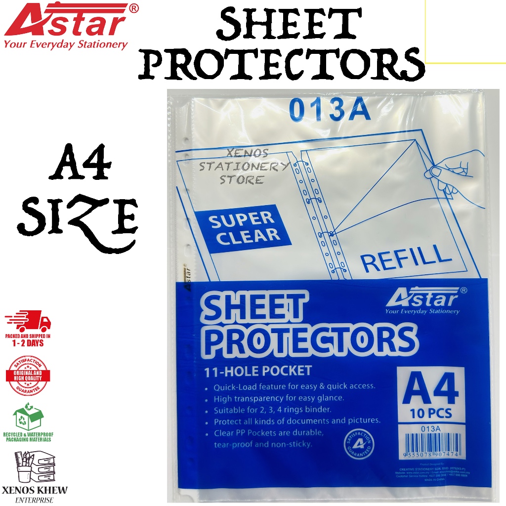 ASTAR A4 SHEET PROTECTORS 11HOLES THICK 10SHEETS / PLASTIC POCKET ...
