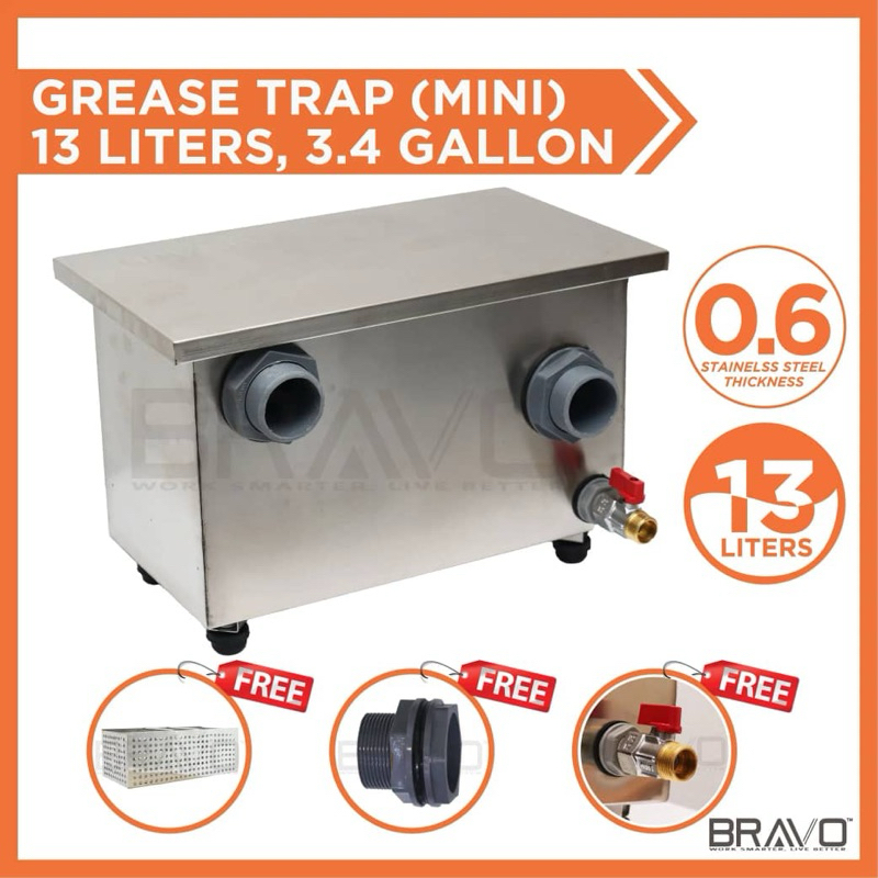 BRAVO 13LStainless Steel Grease Trap Interceptor For Bowl Sink Oil ...