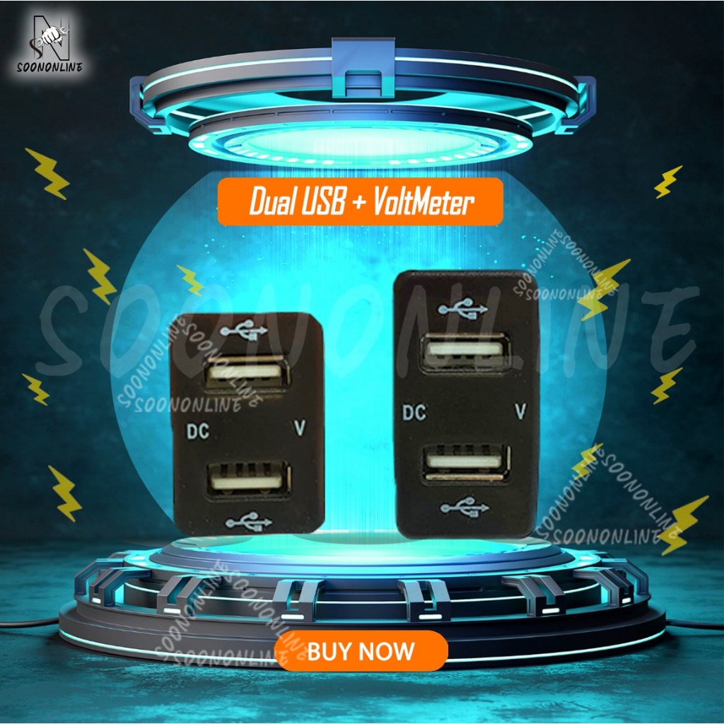 Toyota Perodua Dual USB Charger Adapter with Voltmeter Hilux Vigo Revo ...