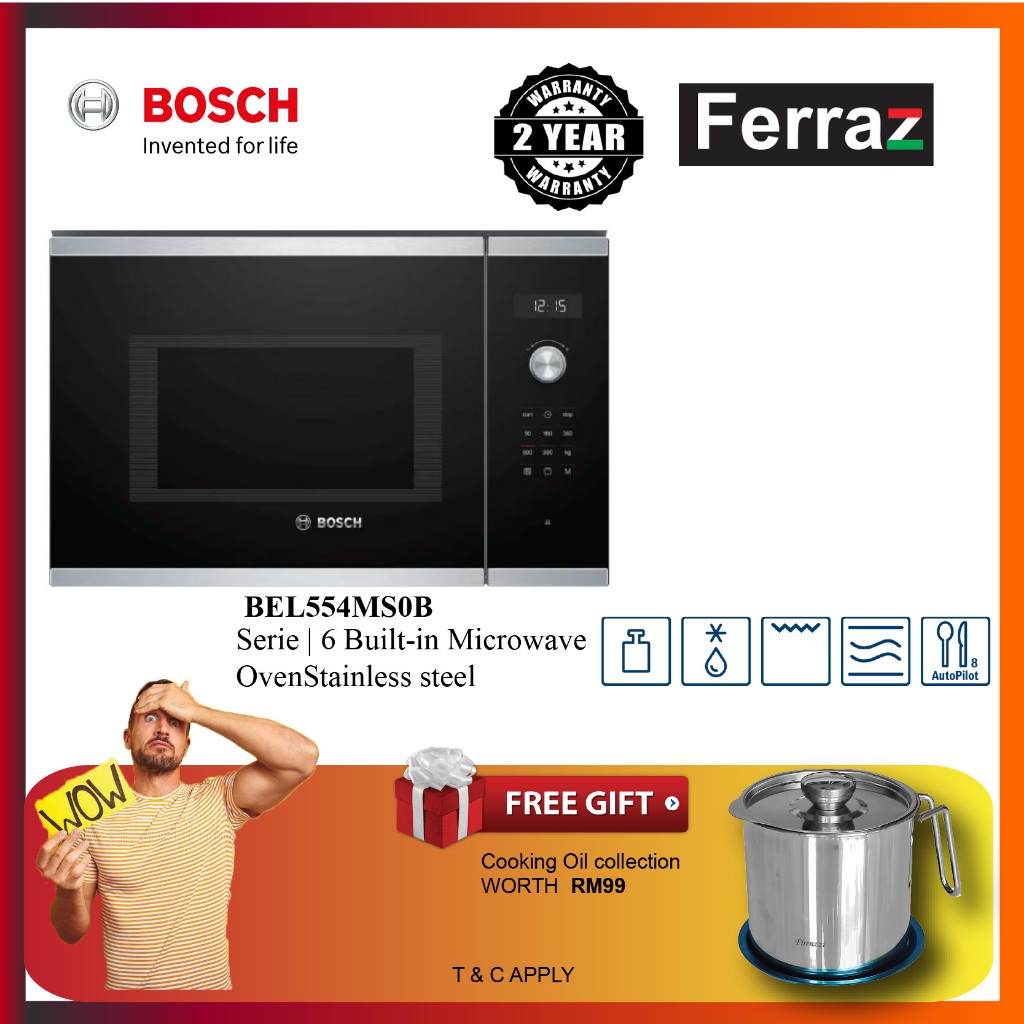 Bosch BEL554MS0B Siri 6 Ketuhar Gelombang Mikro Terbina dalam 25L / Bosch BEL554MS0B Microwave ...
