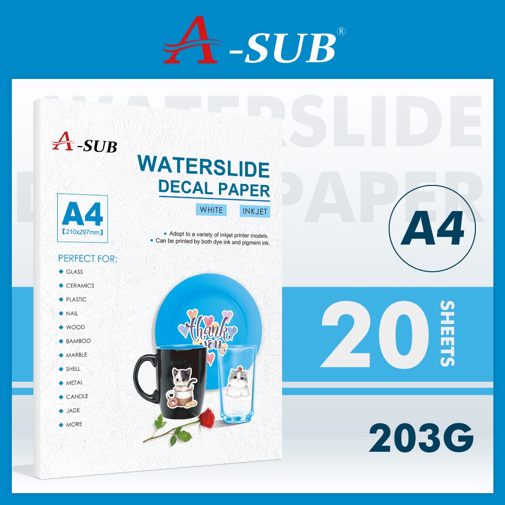 【Water Transfer Paper】A-SUB A4 White Waterslide Decal Transfer Paper ...