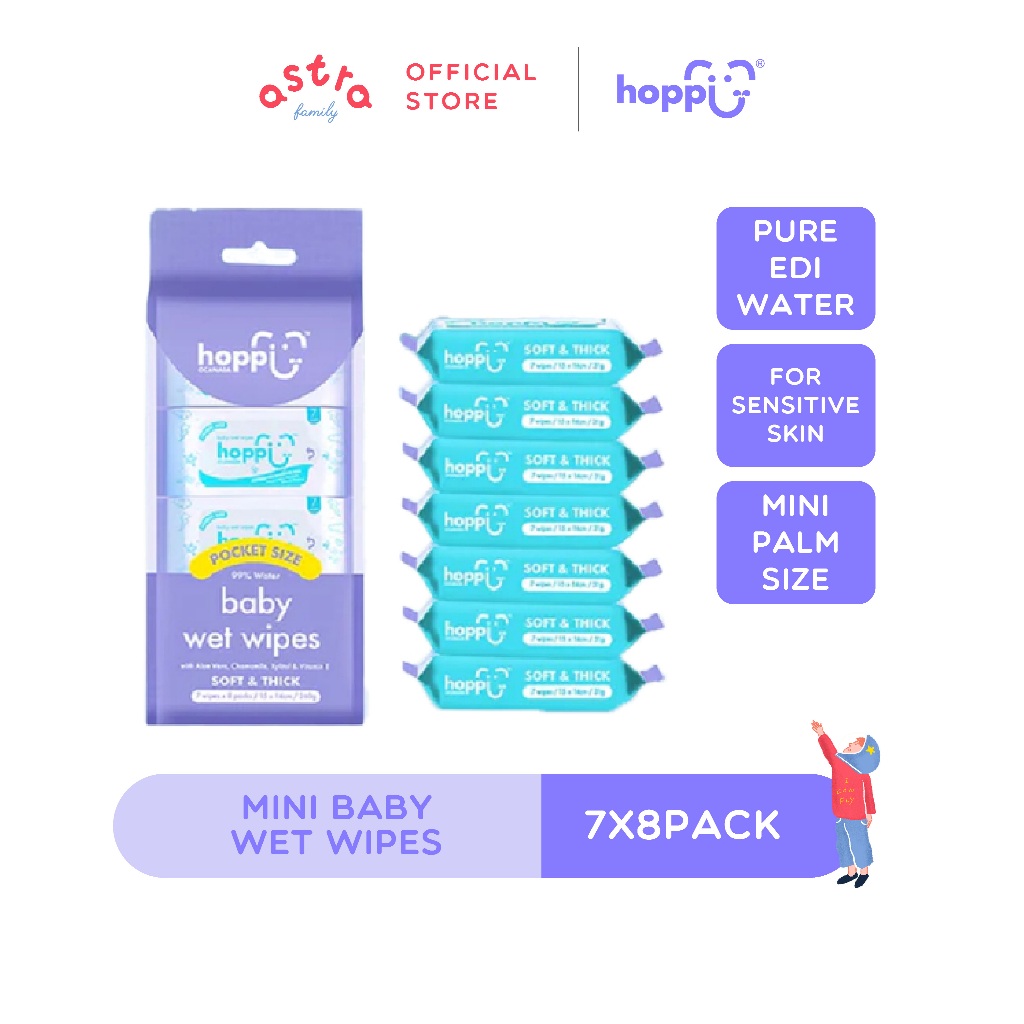 Hoppi Baby Wet Wipes Mini, 7 Wipes x 8 Pack | Shopee Malaysia
