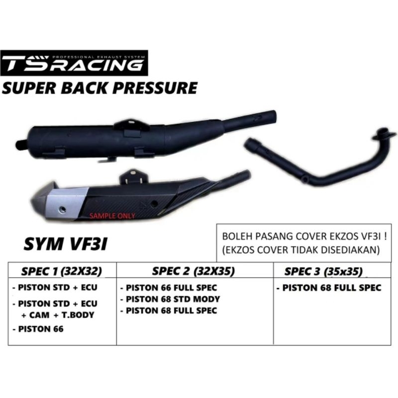 TS RACING SYM VF3 VF3i SUPER BACK PRESSURE EXHAUST EKZOS STANDARD ...