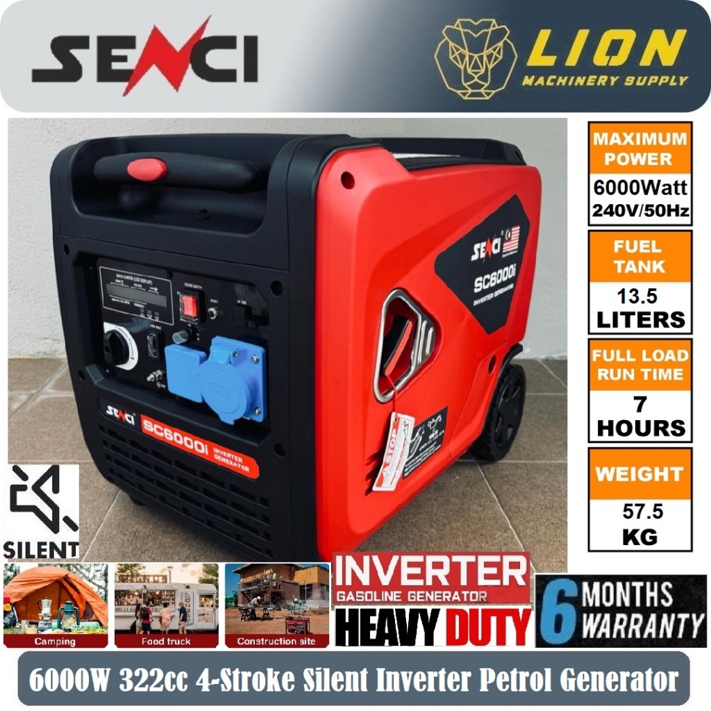 SENCI 6000W/6.0KW 322cc 4-Stroke Silent Inverter Petrol Generator SC6000i - Electric Start - | 6 ...