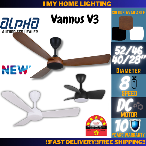 Alpha Vannus V3 52" 46" 40" 28" 3 Blade Ceiling Fan DC Motor with ...