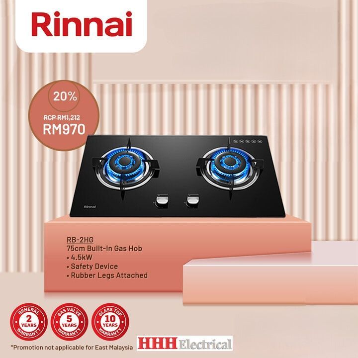 Rinnai 2-Burner 4.5kW Built-in Gas Hob RB-2HG (75cm) | Shopee Malaysia