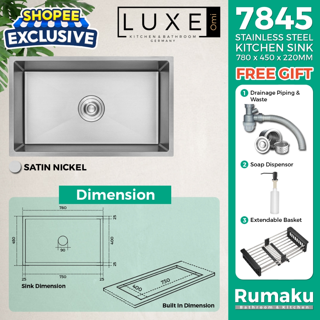 BANOVA / LUXE SUS 304 Stainless Steel Home Kitchen Sink Sinki Dapur ...