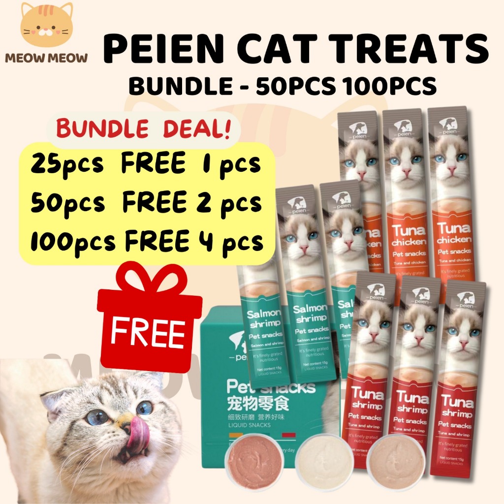 BELI 100pcs FREE 4pcs Bundle 25 / 50 / 100pcs Peien Cat Treats 15g Cat ...