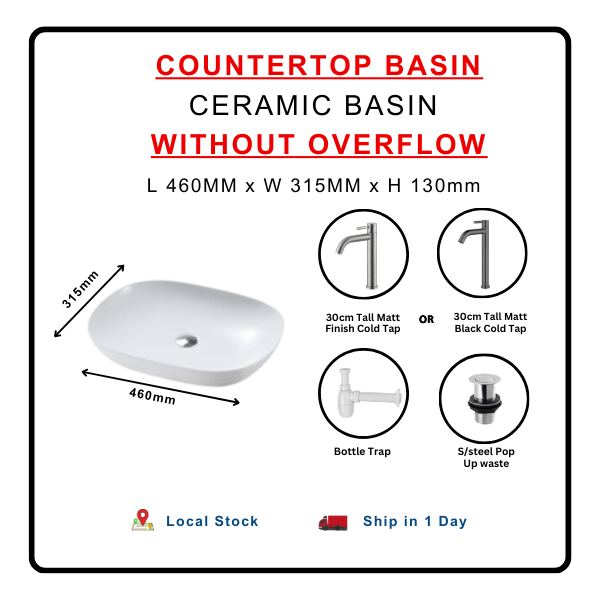 460MM Gloss White Rounded Square Basin Ceramic Counter Top Basin ...