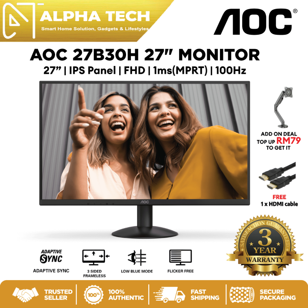 AOC 27B30H 27" MONITOR (27" IPS FHD | 100Hz | ADAPTIVE-SYNC | VGA ...