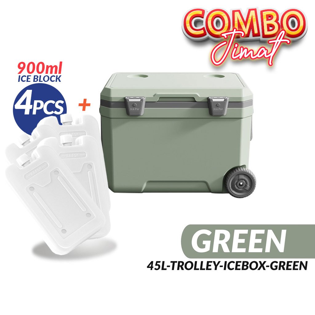 45L Cooler Box with Wheel Roller Portable Outdoor Food Storage Camping ...