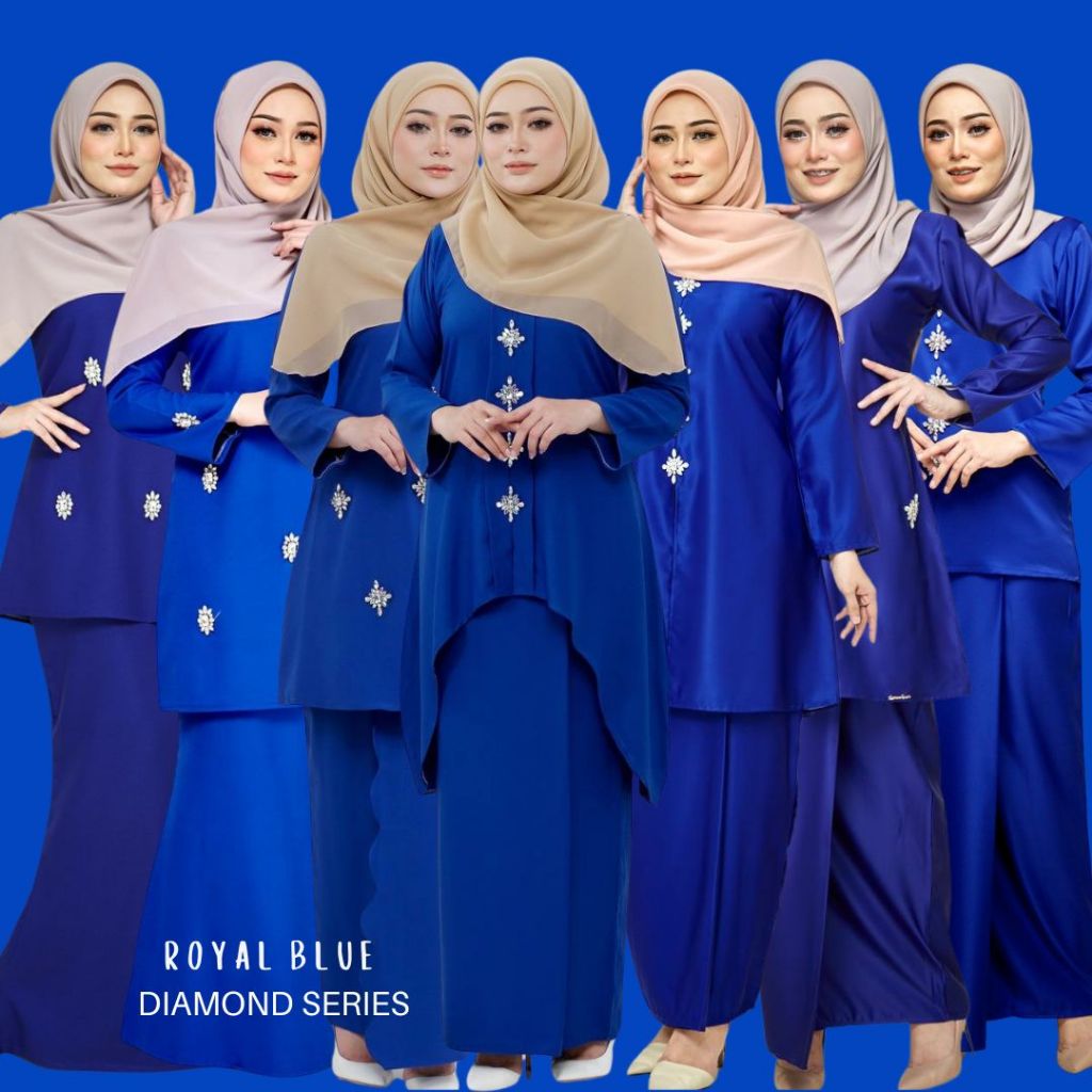 [royal blue] plain basic diamond series kurung moden riau scallop ...