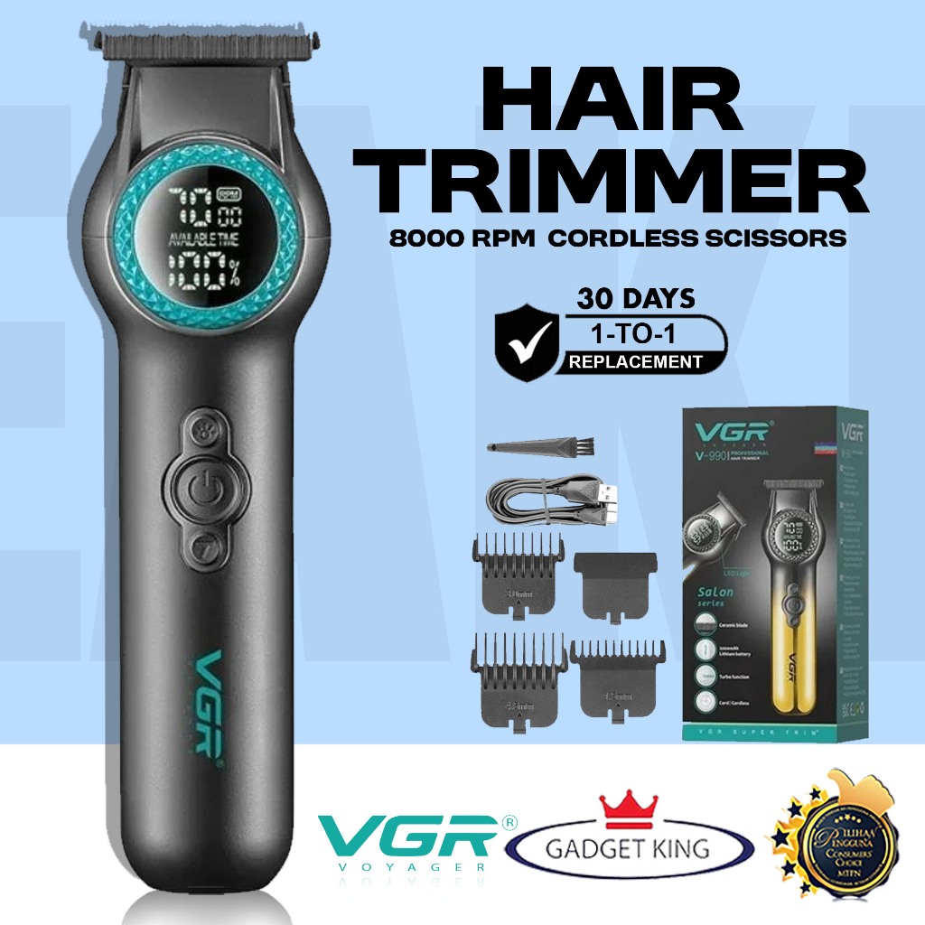 VGR Professional Hair Trimmer Men's Cordless Scissors Rechargeable Hair ...