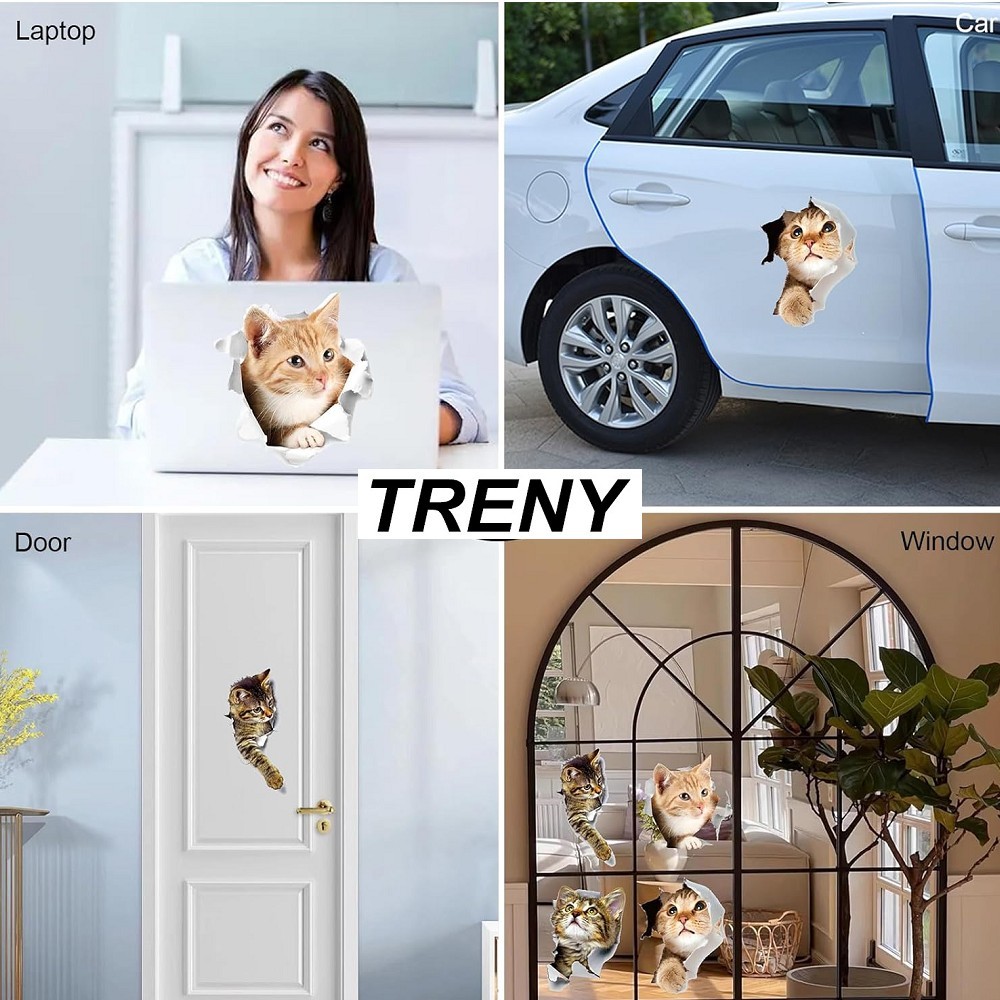 TRENY Car 3D Cat Stickers, Universal 3D Cat Cat in The Crack Sticker ...