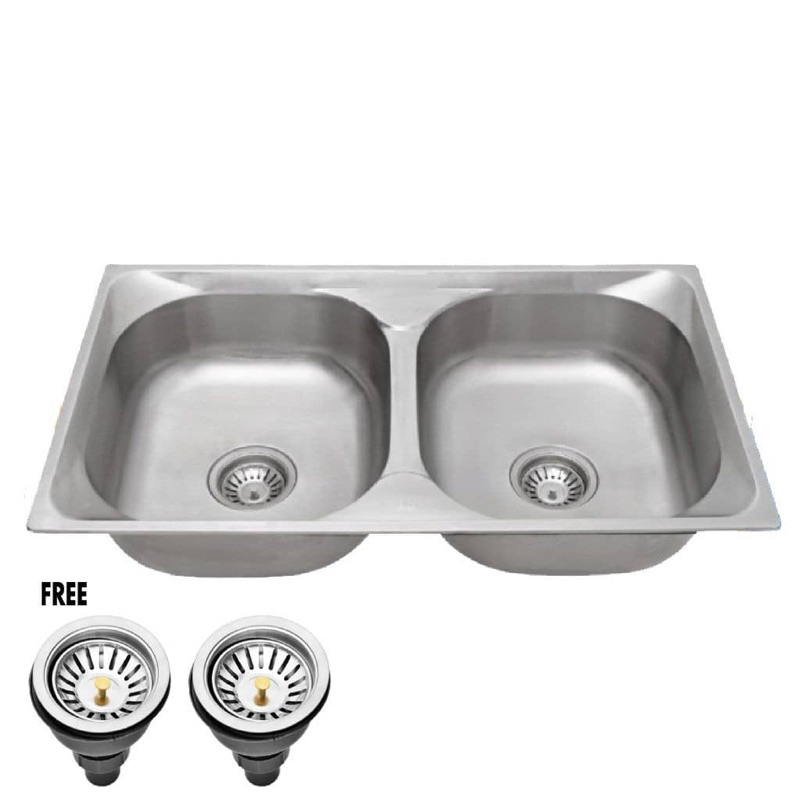 BOB Stainless Steel Double Bowl Kitchen Sink with Big waste Sink Dapur ...