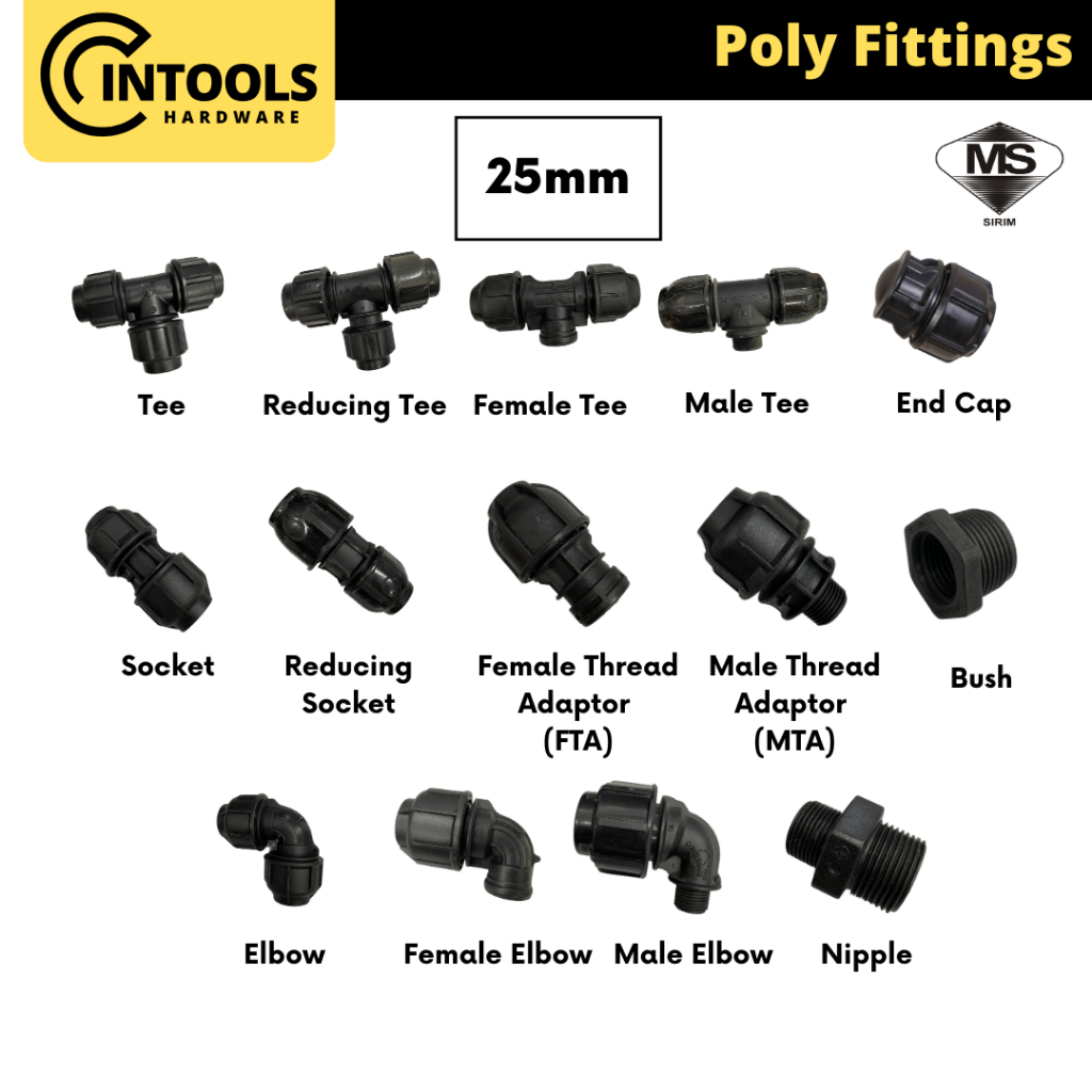 25MM HDPE POLY Pipe Fittings Socket Elbow FTA MTA Socket Bush Nipple ...