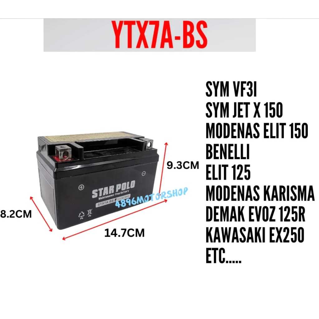 STARPOLO YTX7A SYM VF3i185 VF3I BATERI KERING BATTERY KARISMA JET POWER ...