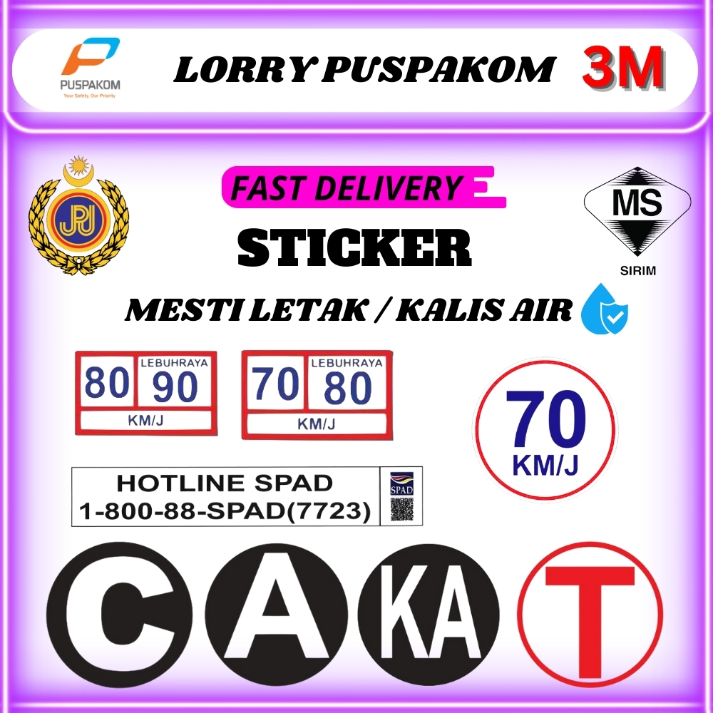 1PCS Sticker Puspakom, Speed Limit #70/80 #80/90 #A, C, T, KA #Hotline ...