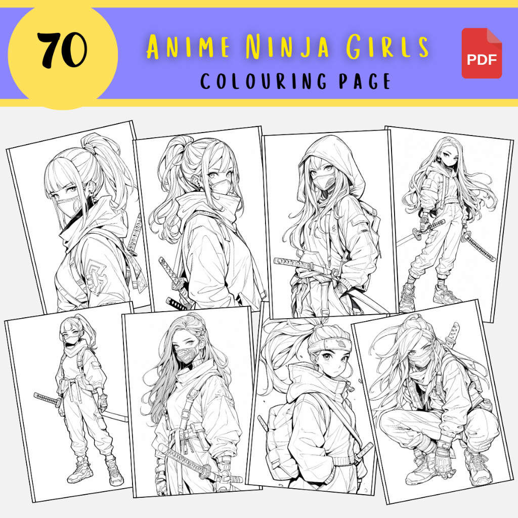 [PDF] A063 Anime Ninja Girls Colouring Pages | Adult Colouring Book ...