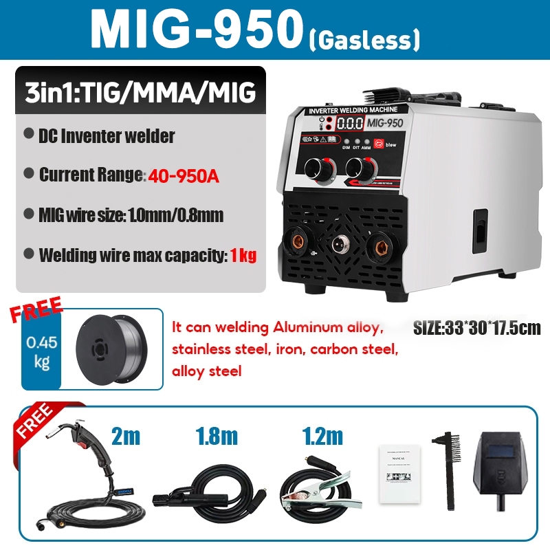 MIG/MMA-950 MIG Welding Machine Gasless MIG/MMA/TIG 3IN1 Inverter IGBT Welder Portable（ Free ...