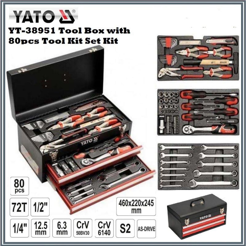 YT-38951 YATO PROFESSIONAL TOOLBOX WITH 80 PCS TOOL KIT SET (WITH ...